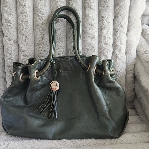 Furla | Bags | Furla Green Leather Tote With Tassel Detail | Poshmark